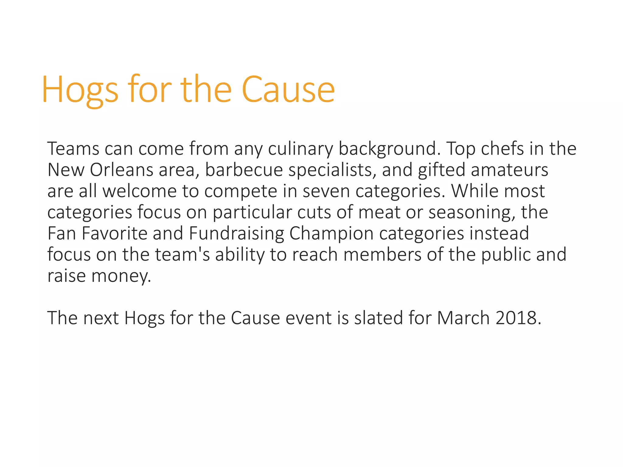 Hogs for the Cause Annual Barbecue Competition | PPT