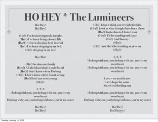 Ho Hey - The Lumineers | PDF | Music | Entertainment