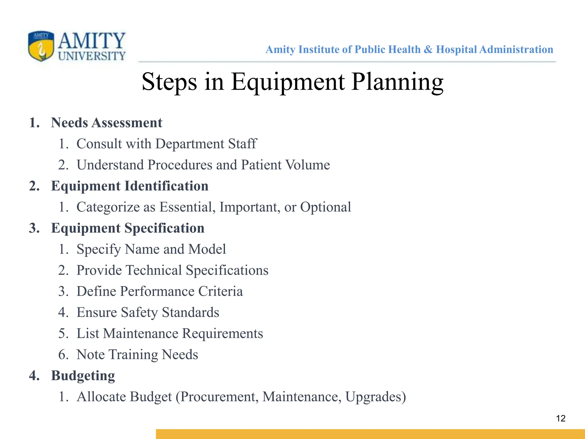 needs assessment & equipment identification | PPTX