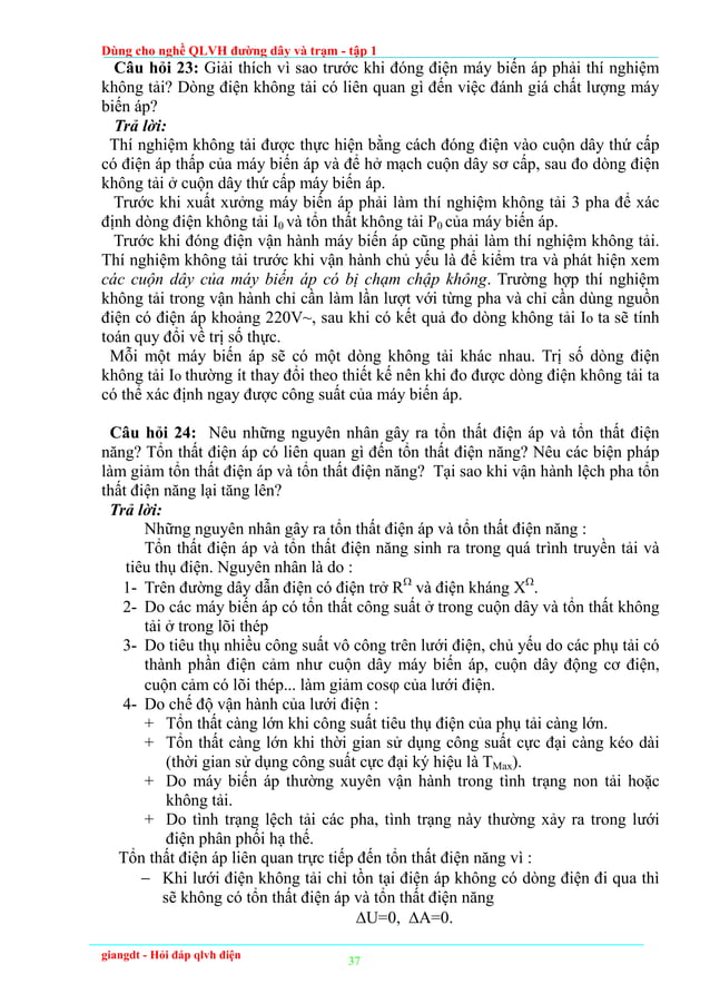 Hoi dap ve qlvh luoi dien va tba | PDF