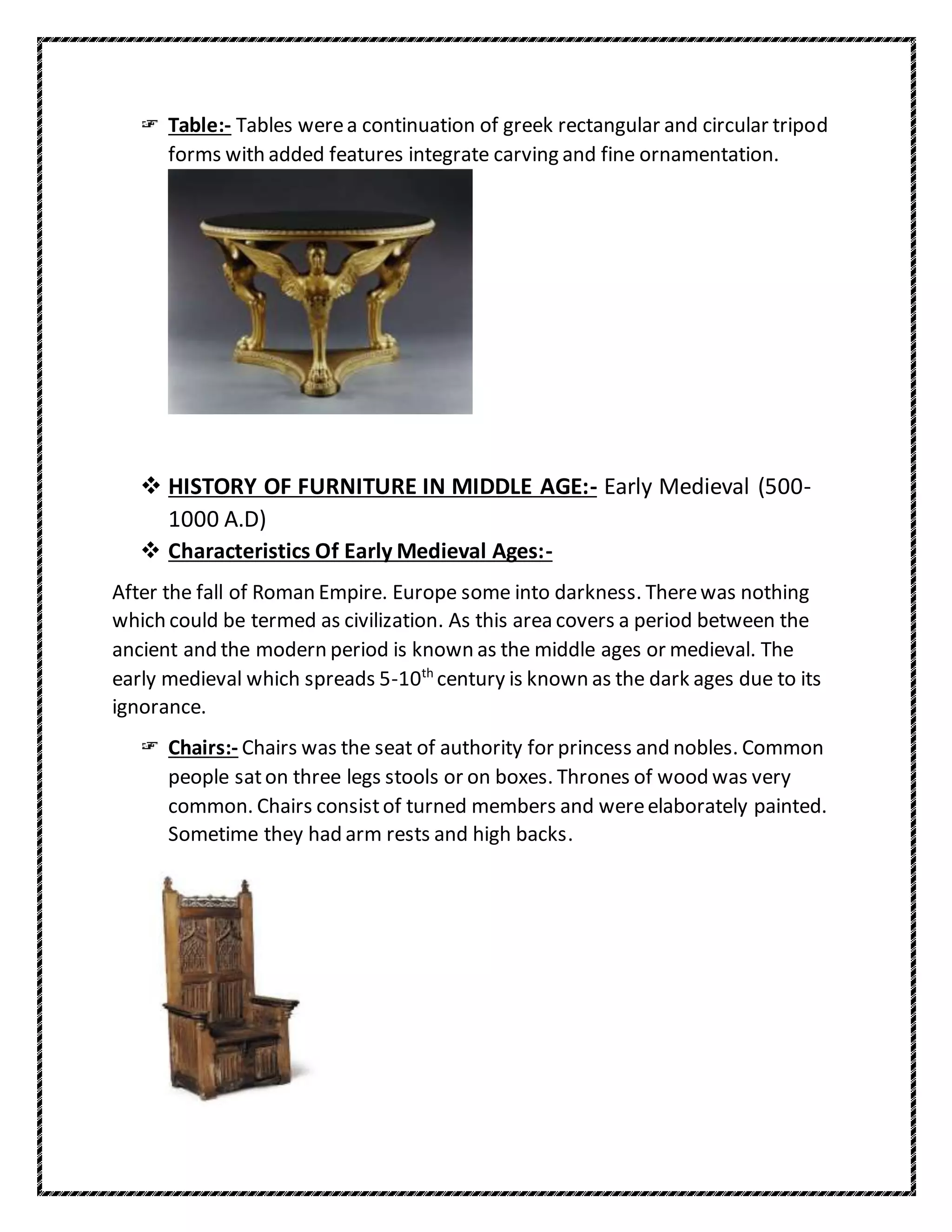 HISTORY OF FURNITURE IN INTERIOR DESIGN | DOCX