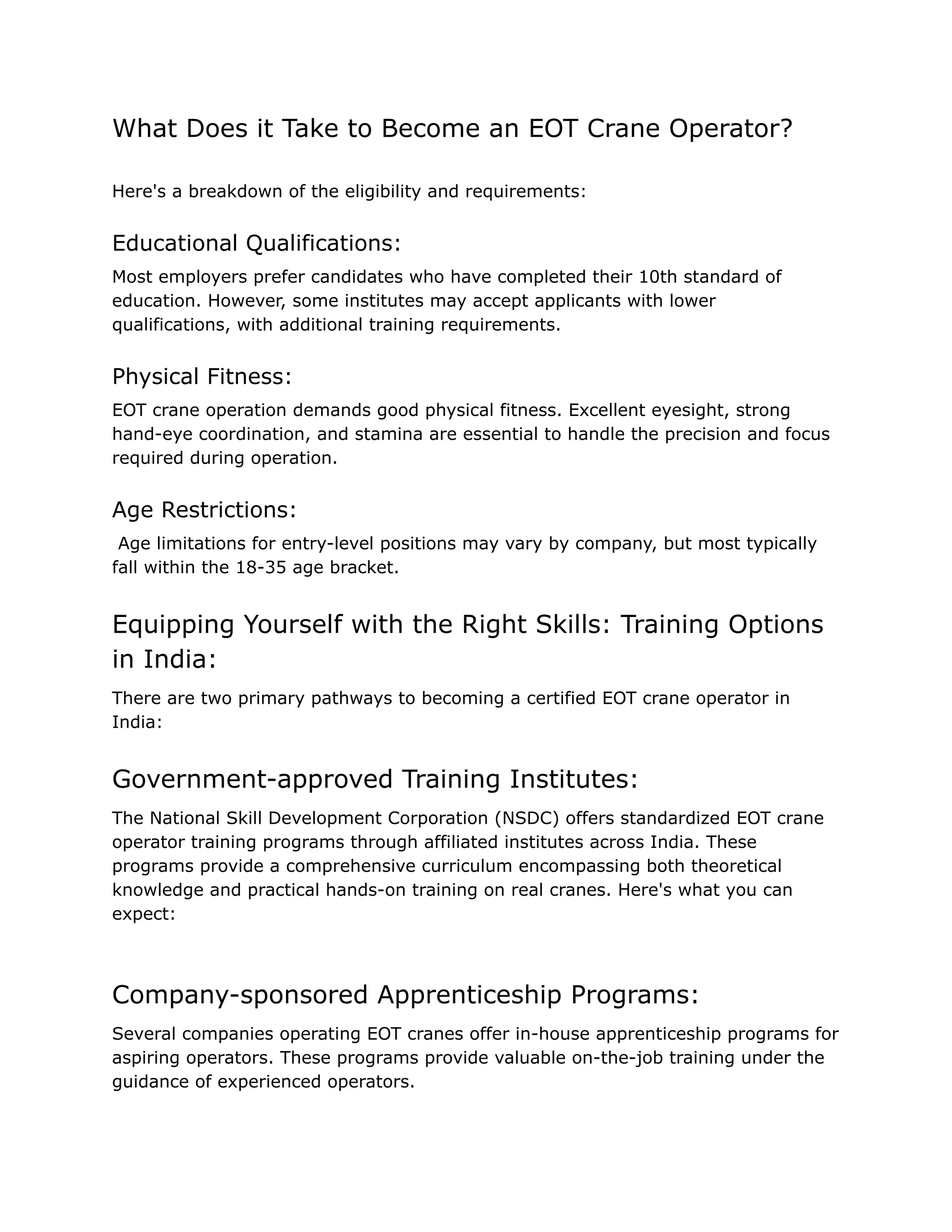 How does one become an EOT crane operator? | PDF