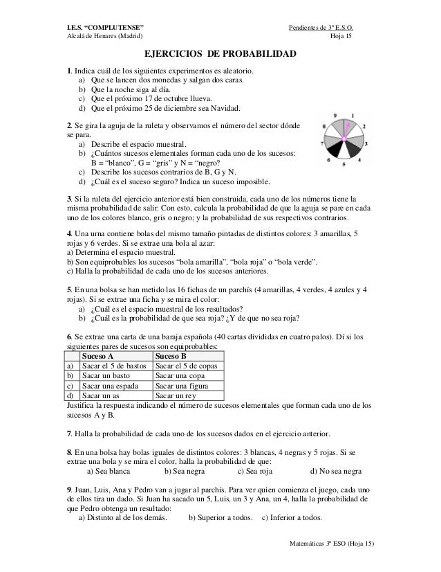 Hojas De Trabajo De Probabilidad En Formato Pdf Con Soluciones