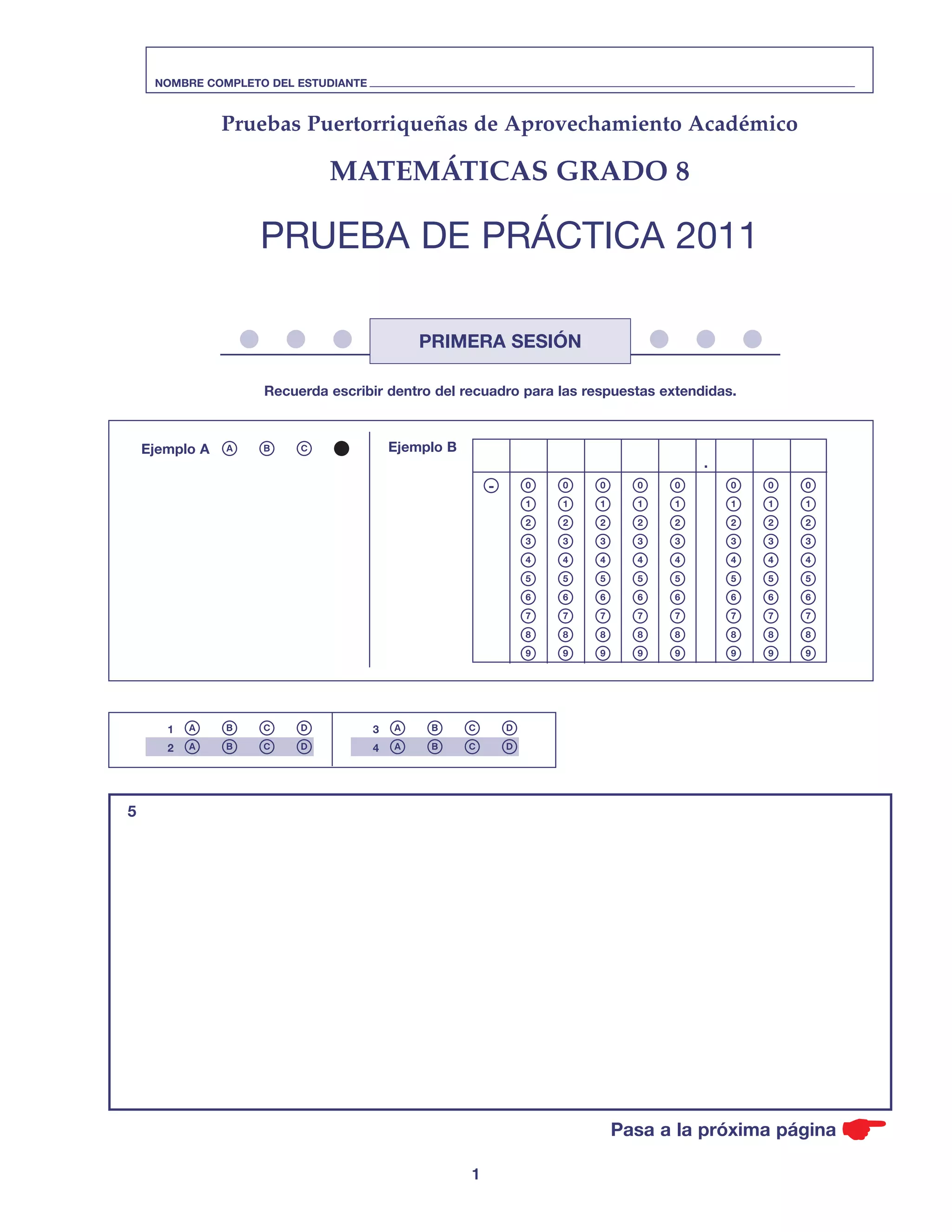 Hoja de contestaciones g8 prueba de práctica 1-24-11 | PDF