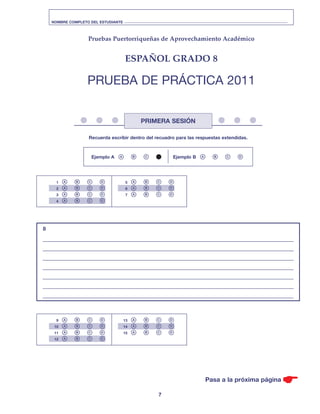 Hoja de contestaciones g8 prueba de práctica 1-24-11 | PDF
