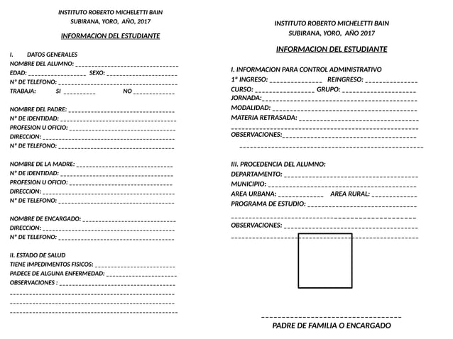 HOJA DE DATOS DE MATRICULA muy interesante | PPTX