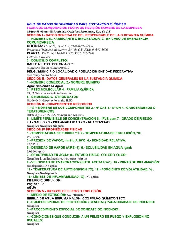 Hoja de datos de seguridad para sustancias químicas | PDF