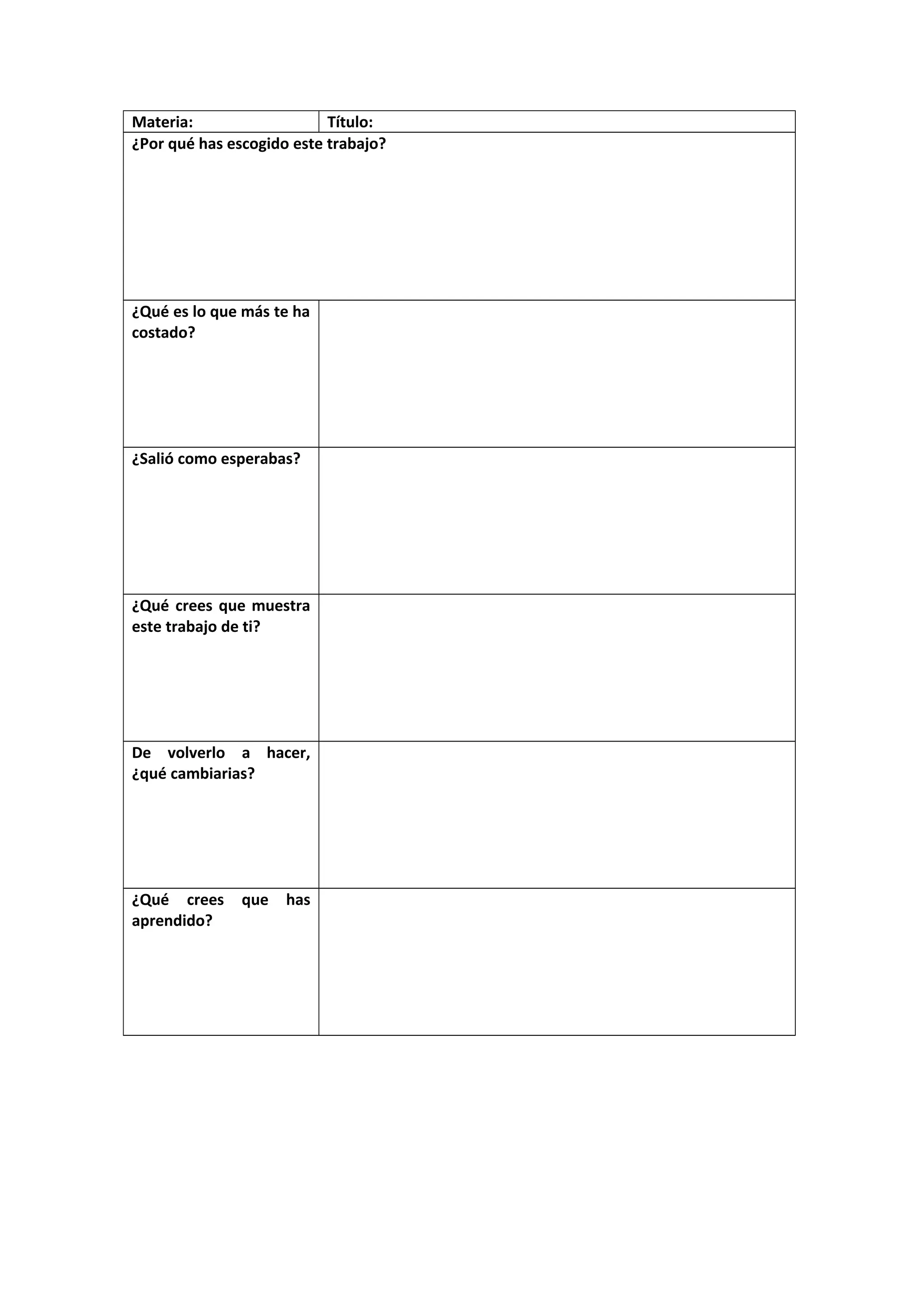 Hoja de reflexión | DOC