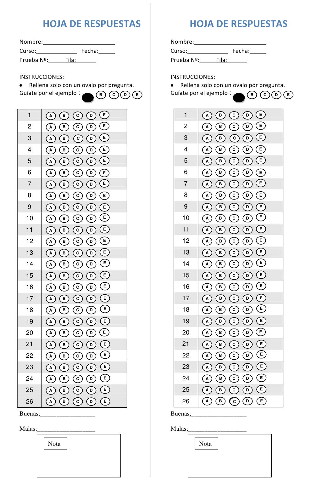 Hoja de respuestas d 26p