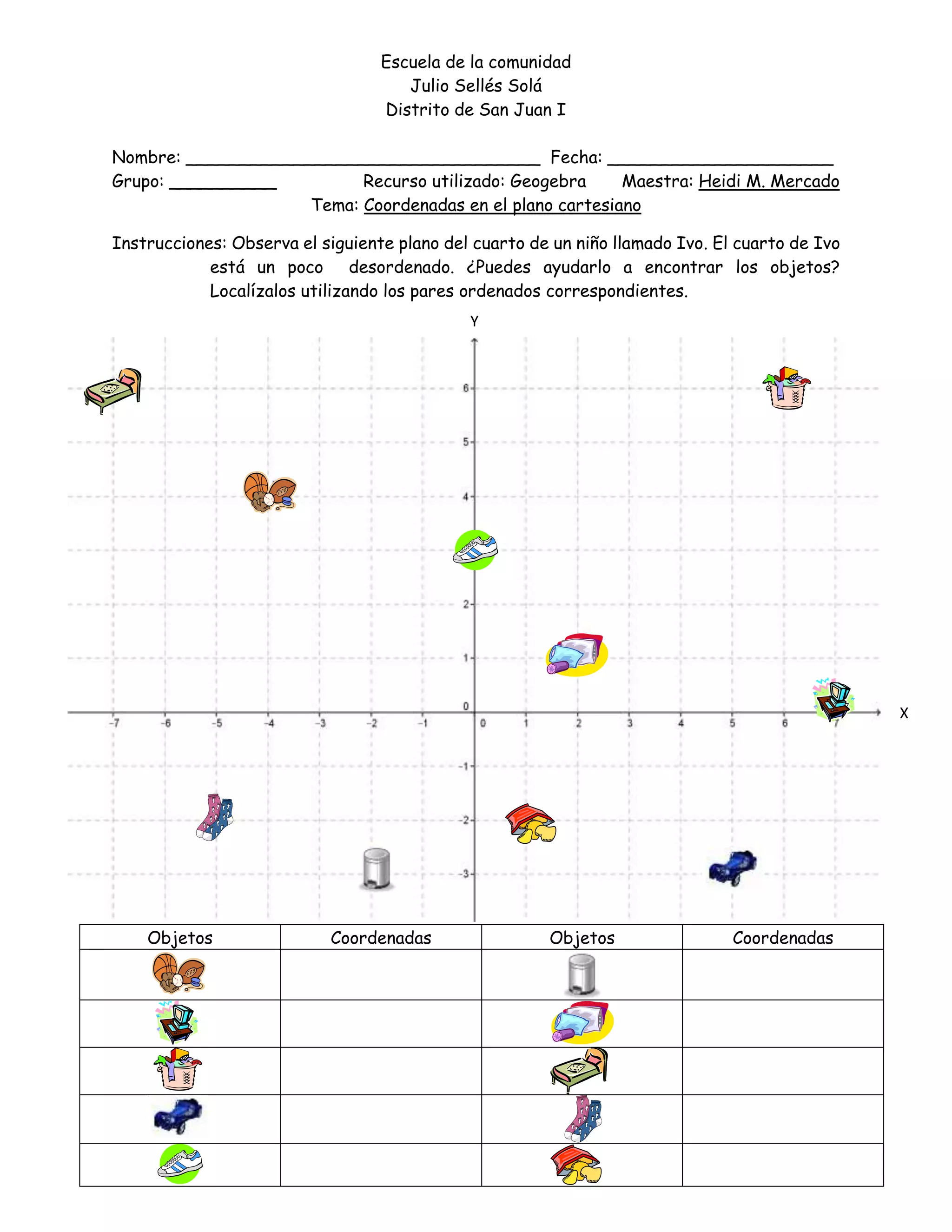 Hojas De Trabajo De Matemáticas Sobre El Plano De Coordenadas