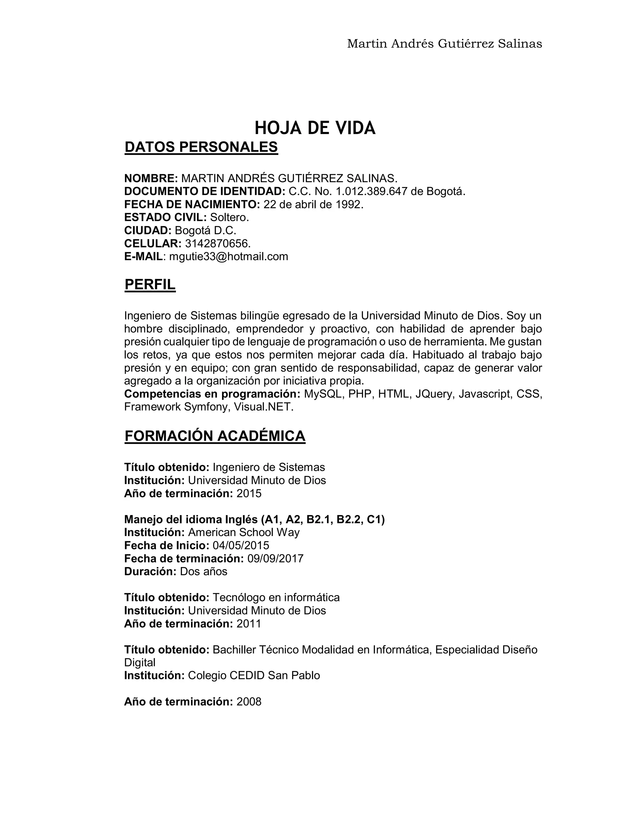 Hoja de vida | PDF