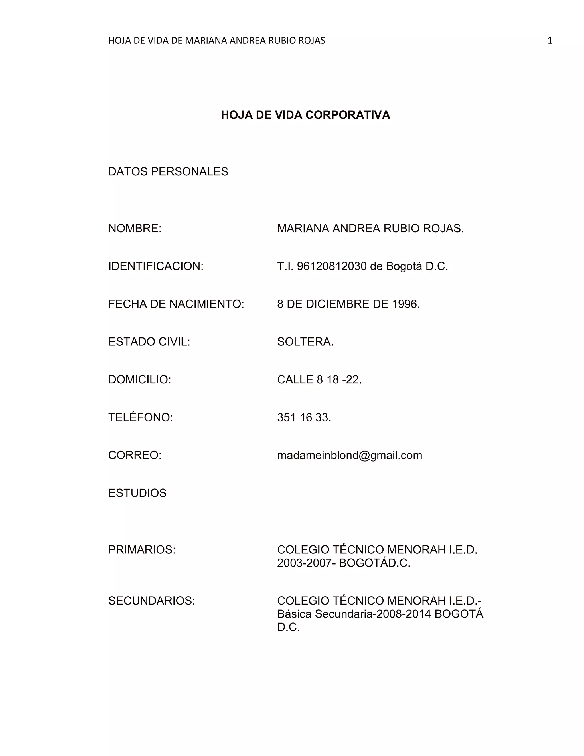 Hoja de vida corporativa | PDF