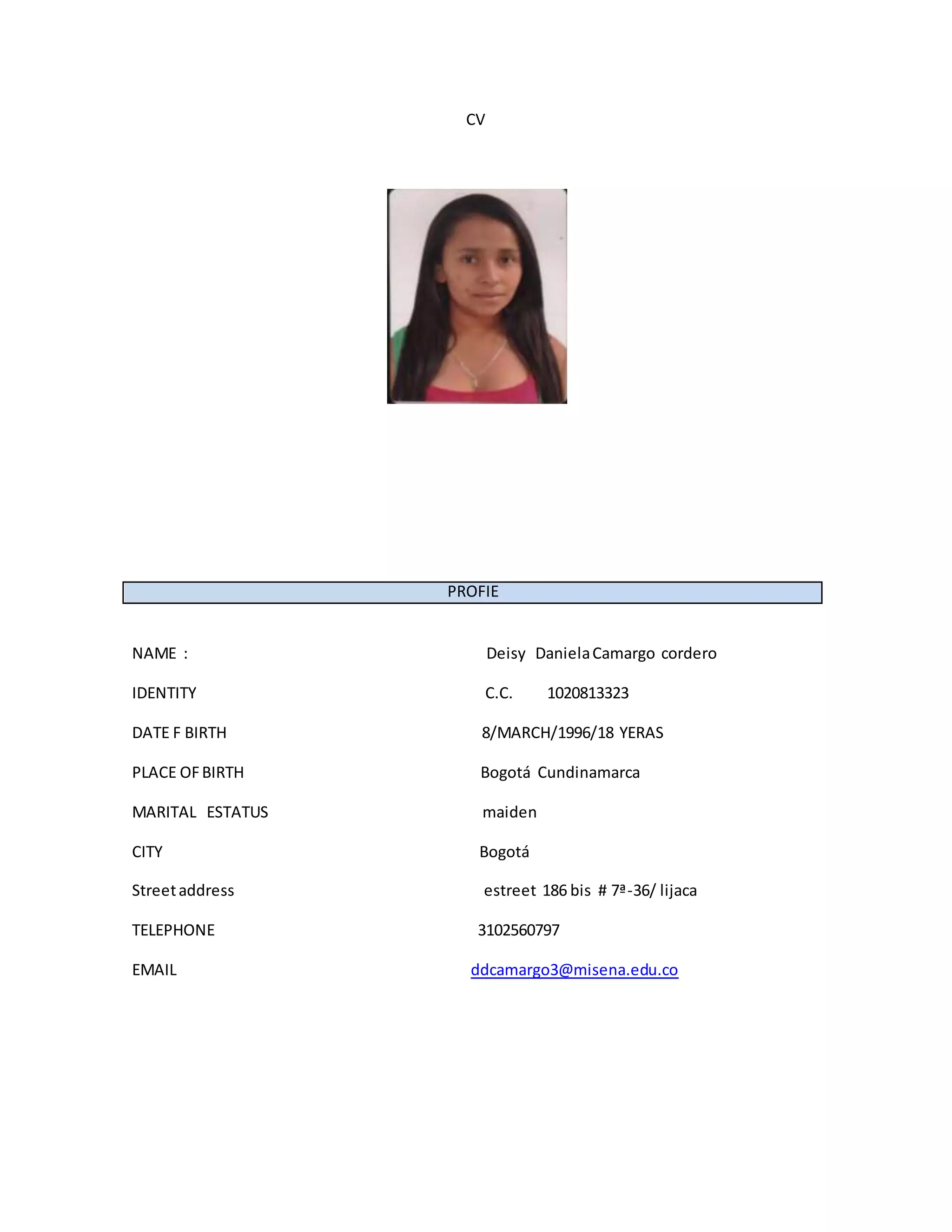 Hoja de vida en ingles | DOCX