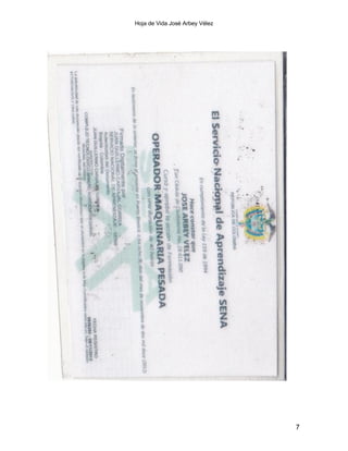 Hoja de vida José Arbey Vélez | PDF