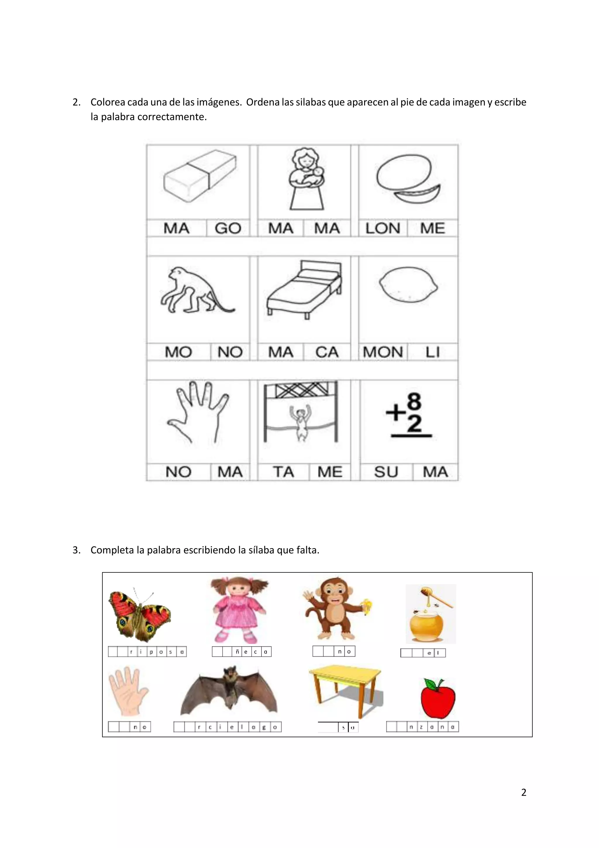 Hojas De Trabajo De Palabras De Dos Sílabas