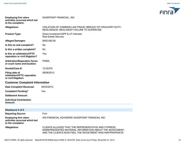 Hoke Sloan Shuler - FINRA BrokerCheck Report | PPT