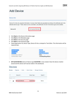 Integrating IBM Watson IoT Platform and IBM Blockchain Instructions | PDF