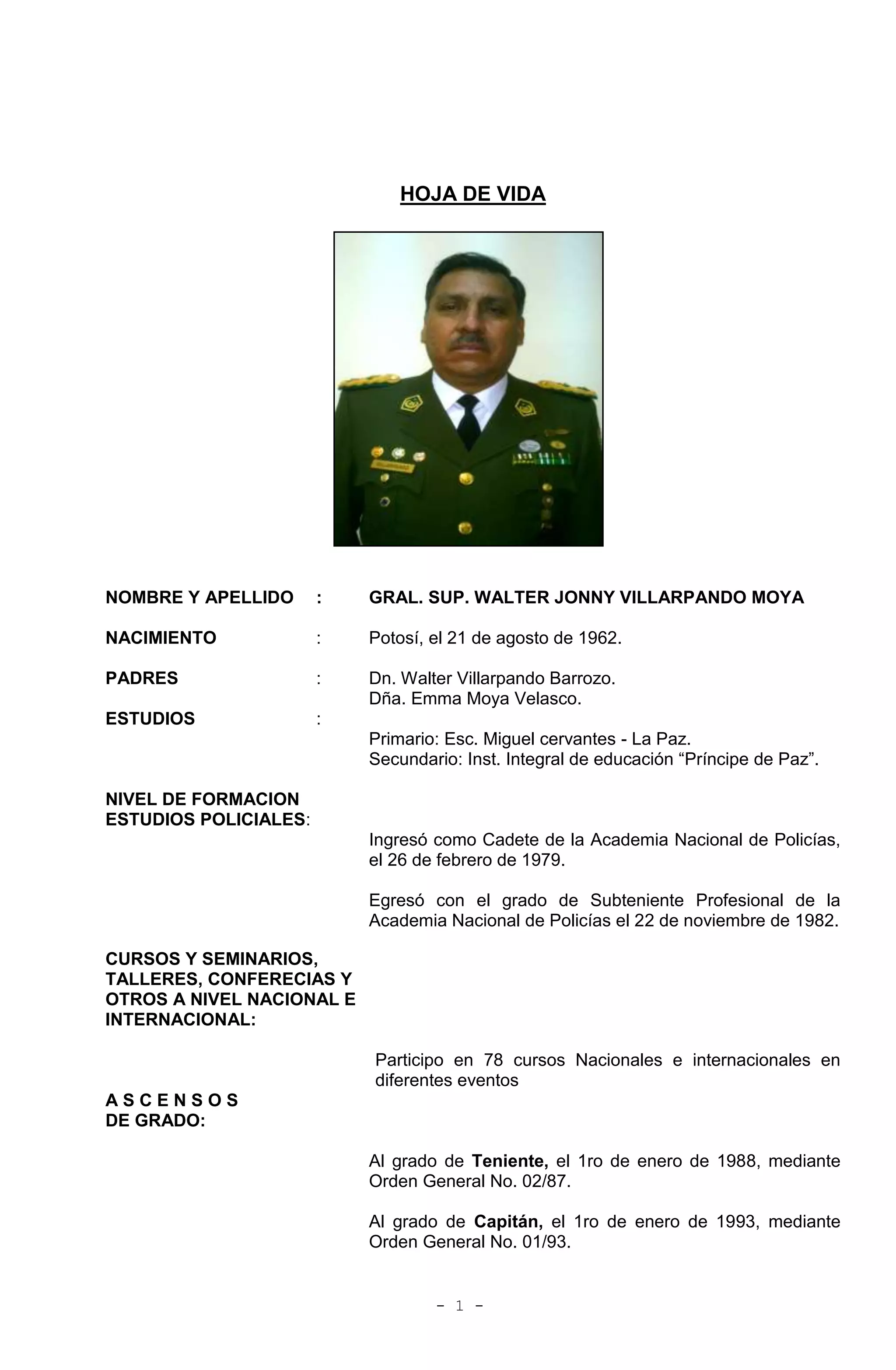 Hoja de vida del nuevo Comandante de la Policia | DOCX