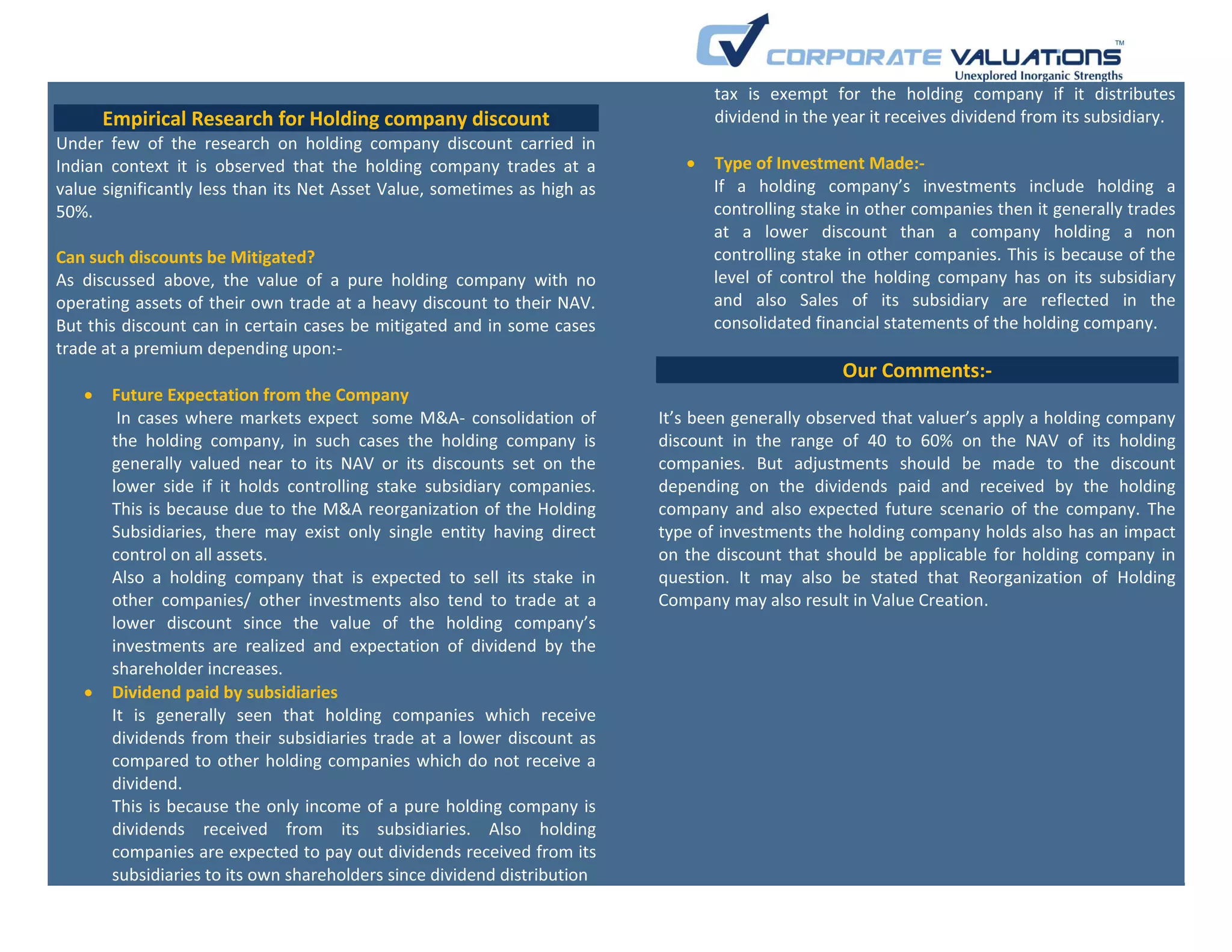 Valuation Discounts for Holding Company: A Business Valuation Article | PDF
