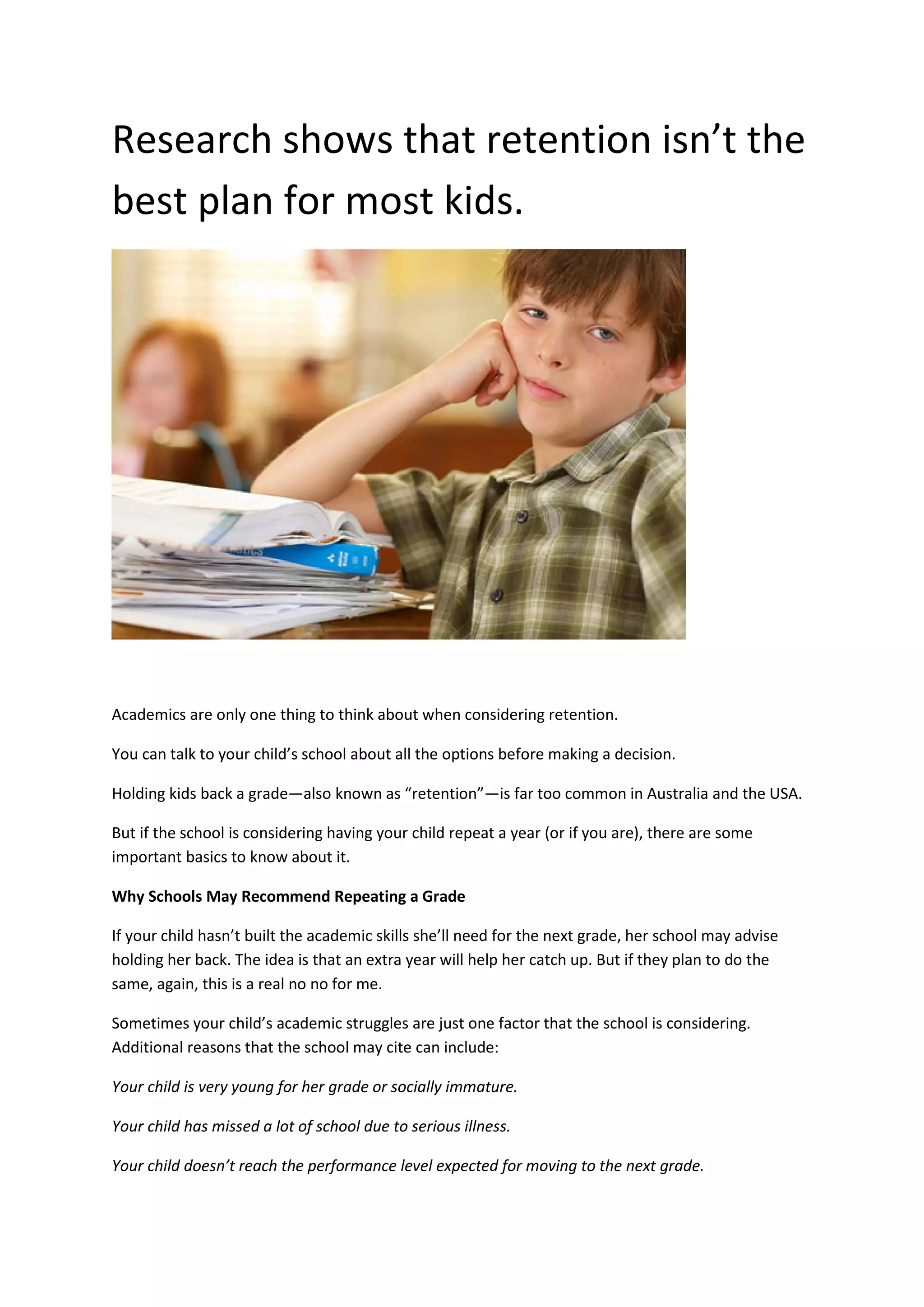 Retention at School - Thinking of Holding Students Back a Grade Level ...