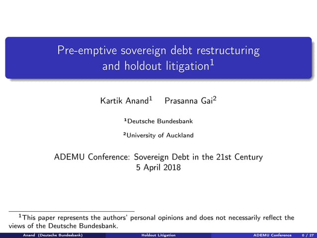 Pre-emptive sovereign debt restructuring and holdout litigation | PPT