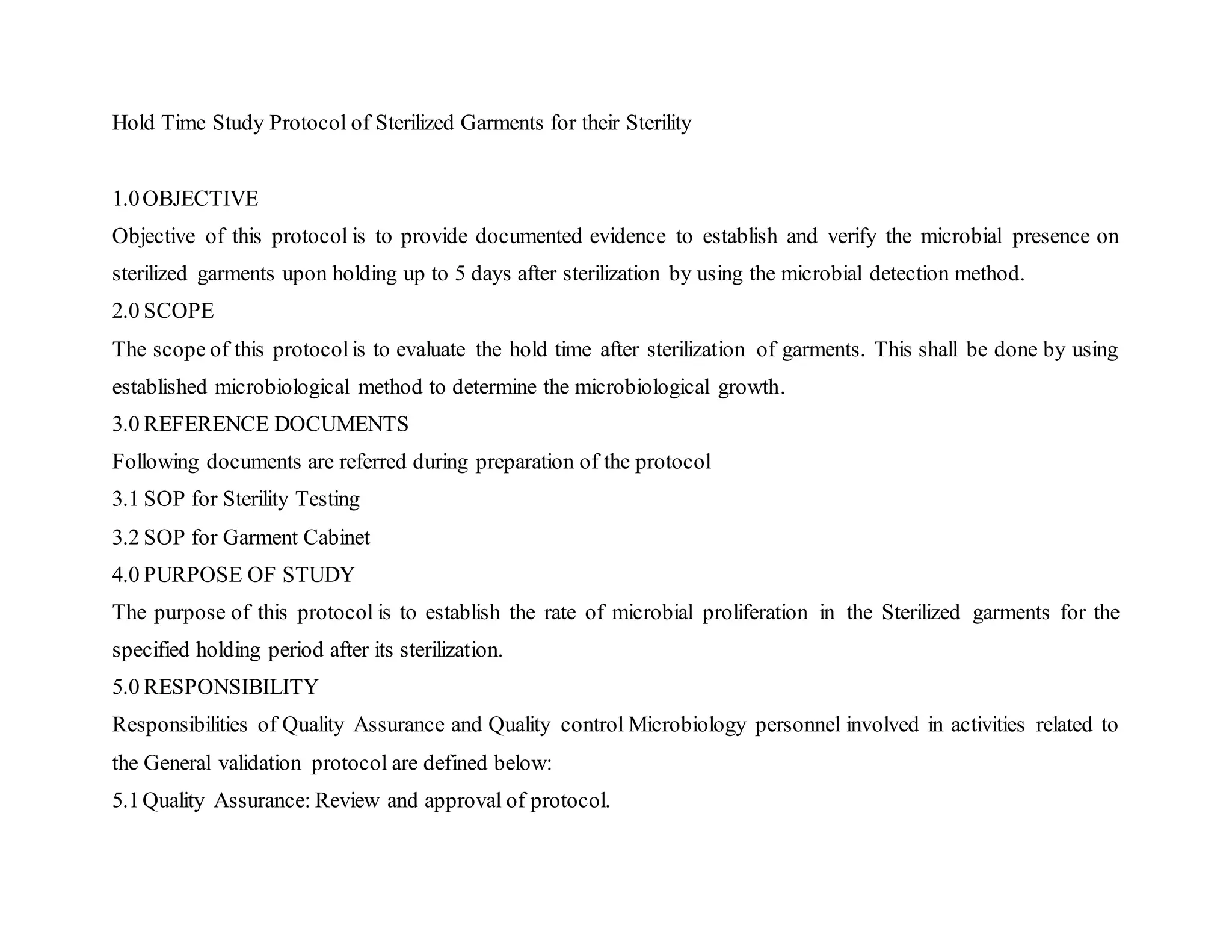 Hold time study protocol of sterilized garments for their sterility | DOCX