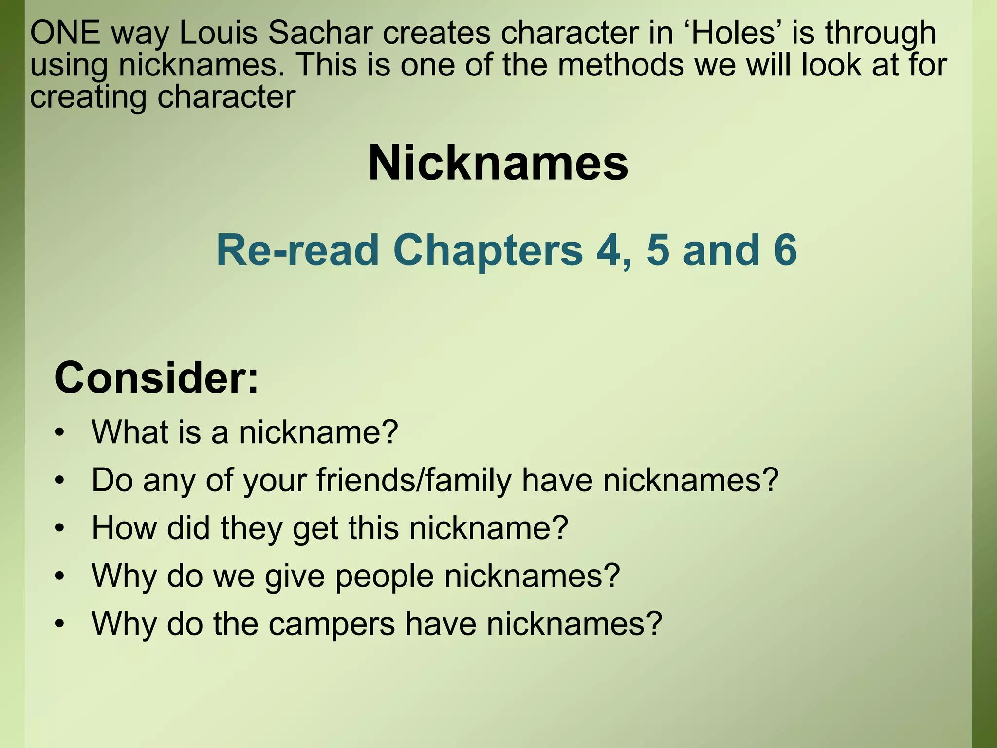 Holes. Characters and Characterization | PPTX