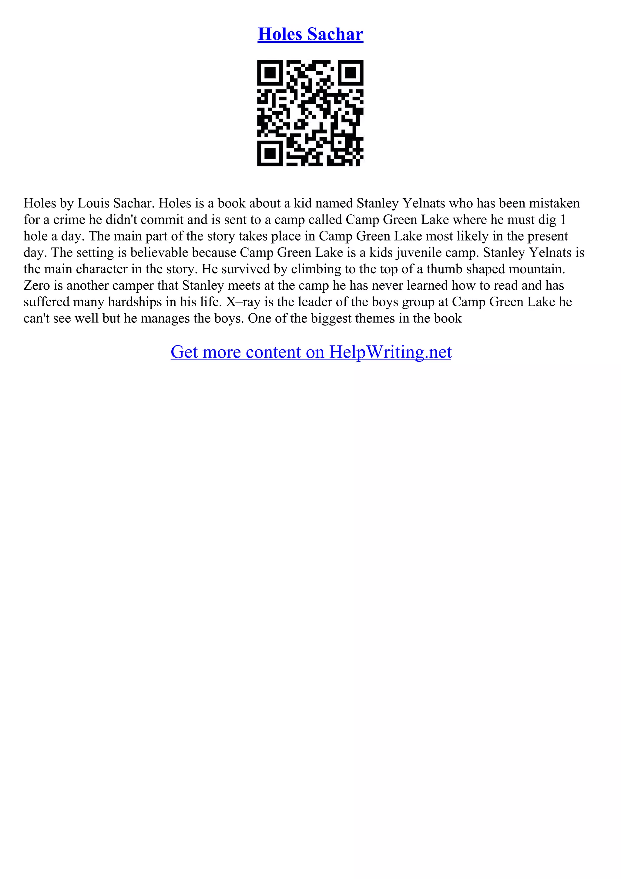 Holes By Louis Sachar Essay | PDF