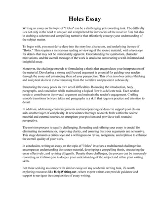 Holes Essay.pdf | Financial Planning | Personal Finance