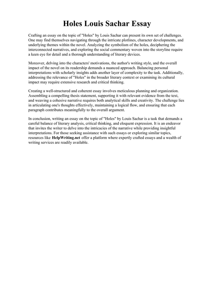 Holes Louis Sachar Essay | PDF