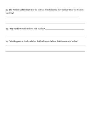 A test on the novel Holes, with questions | DOCX