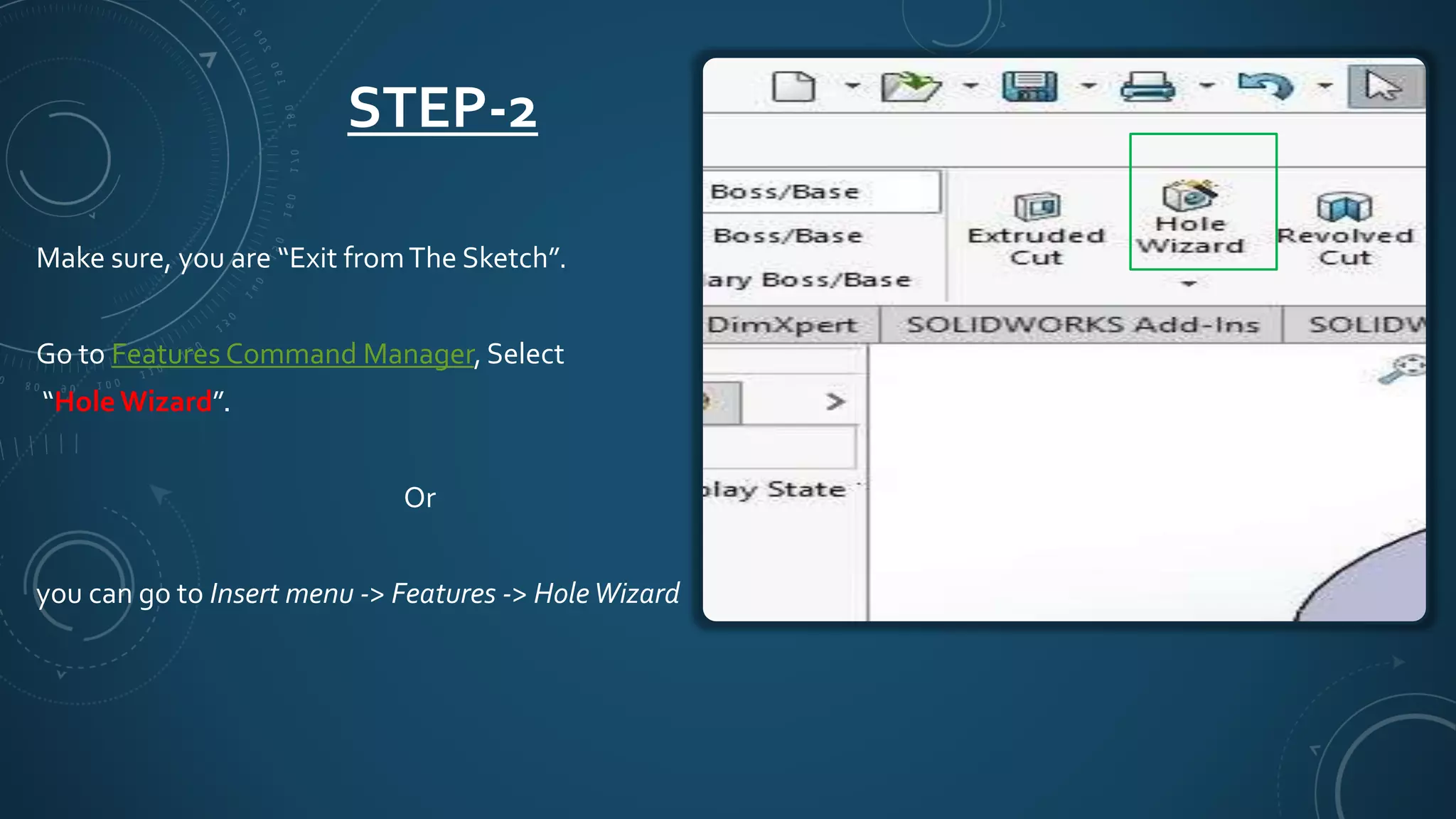 Hole Wizard Feature SolidWorks CAD Tutorial for Beginners | PPTX