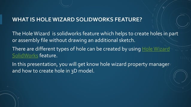 Hole Wizard Feature SolidWorks CAD Tutorial for Beginners | PPTX | Technology & Computing