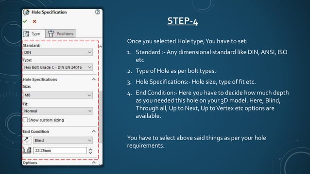 Hole Wizard Feature SolidWorks CAD Tutorial for Beginners | PPTX | Technology & Computing