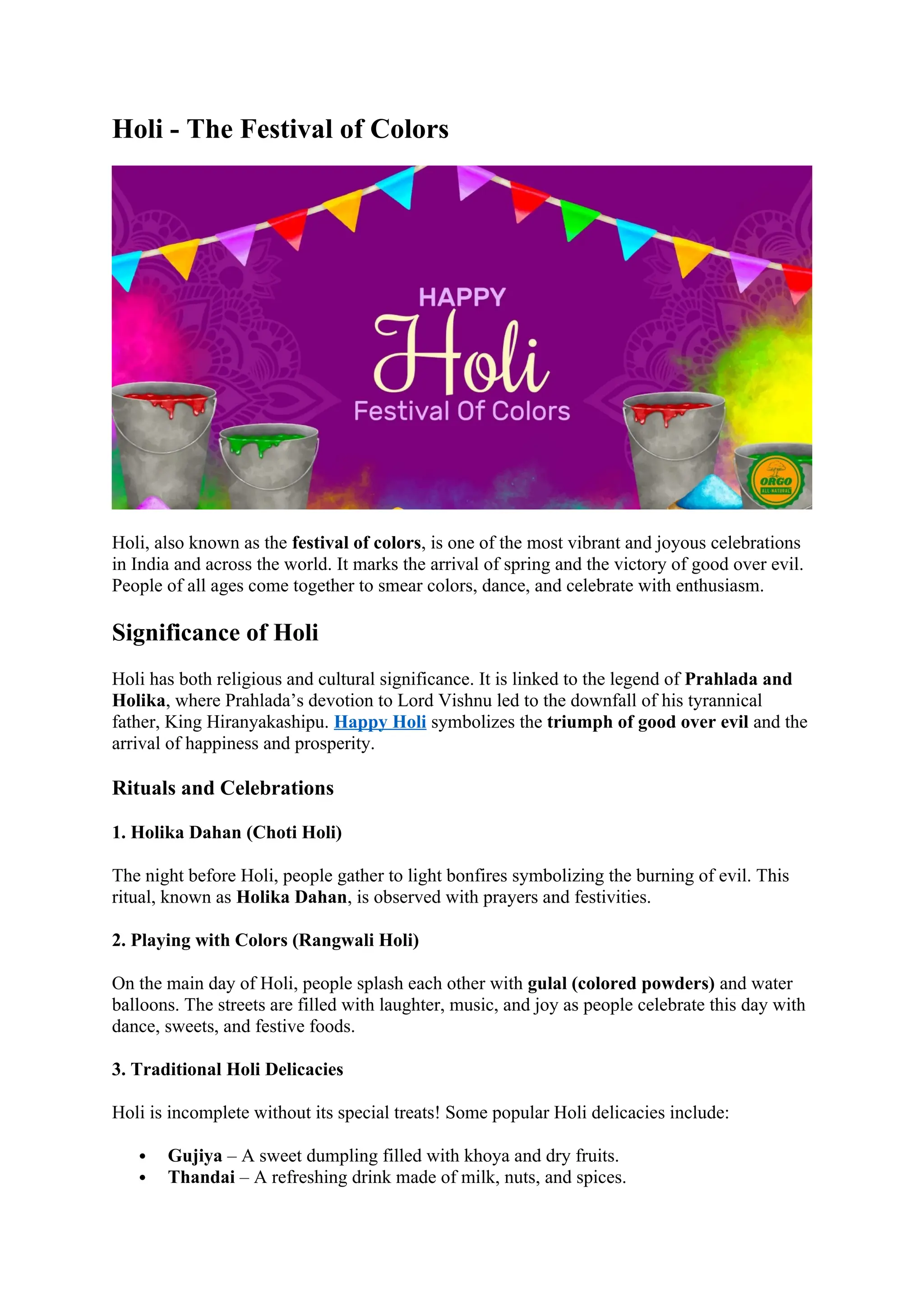 Happy Holi - The Festival of Colors and Joy | PDF