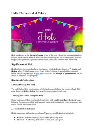Happy Holi - The Festival of Colors and Joy | PDF