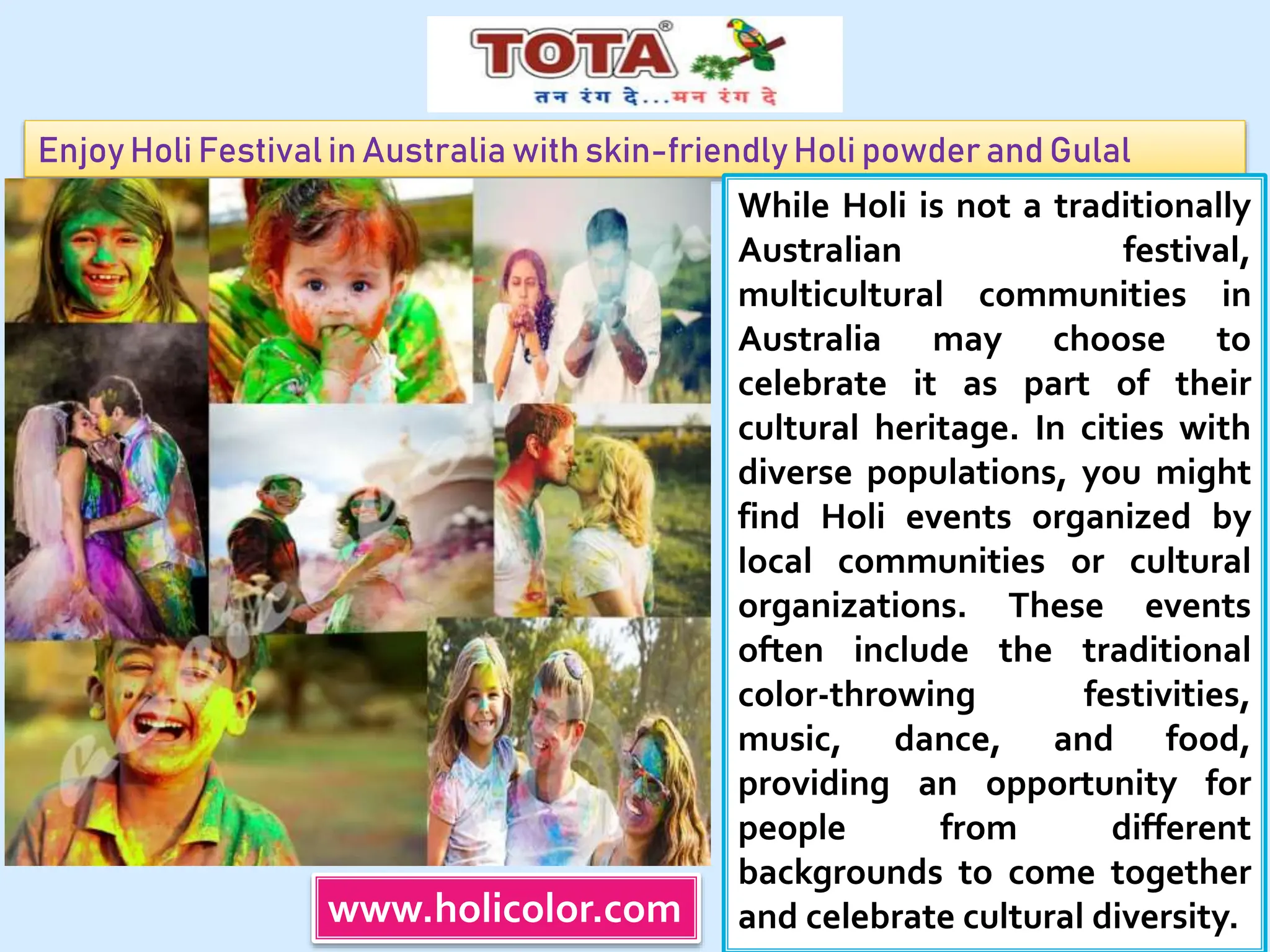 Holi Celebration in Australia with Tota Gulal Powder.pptx | Hinduism ...
