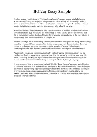 Holiday Essay Sample. Southeast Technical College | PDF