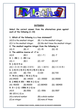 Holidays homework | PDF