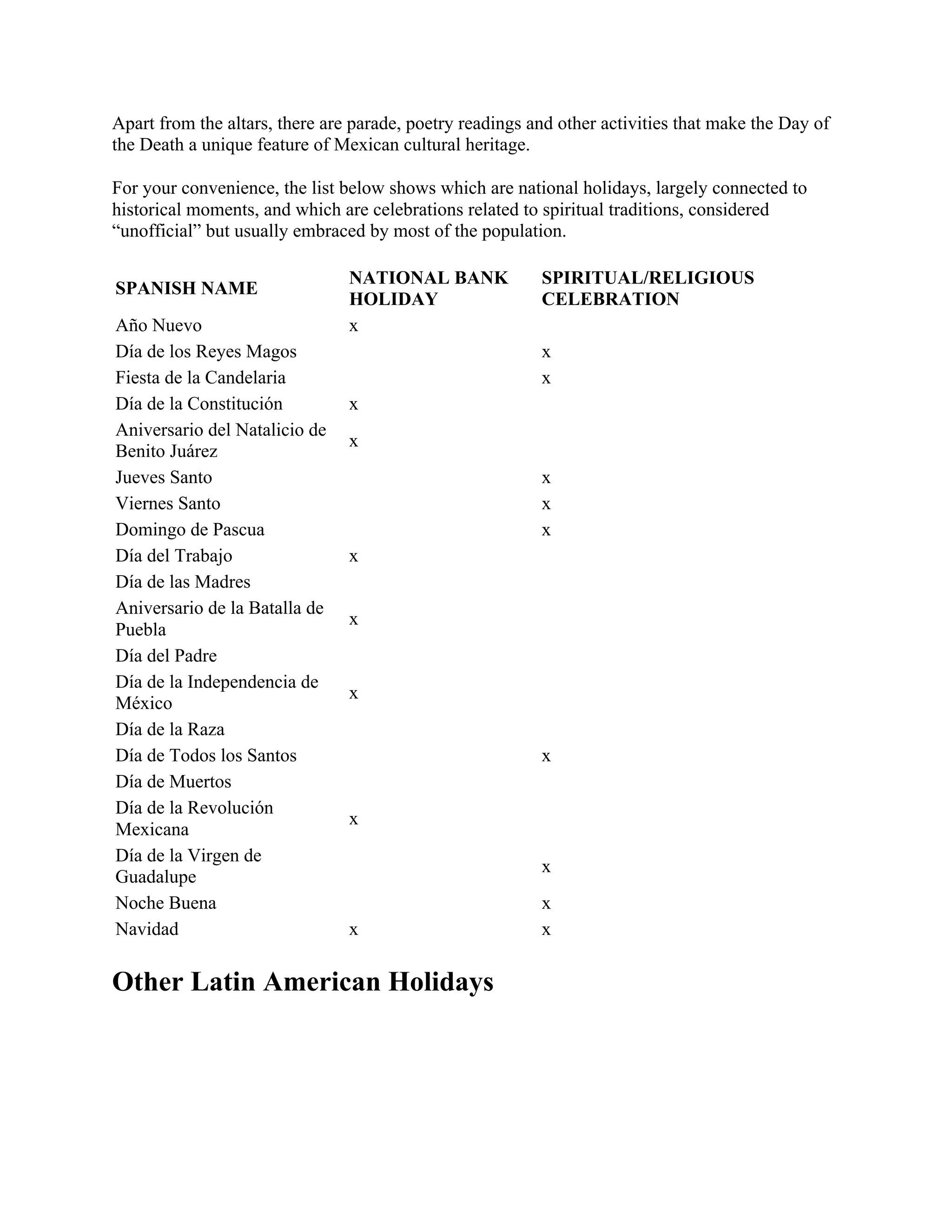 Holidays in Mexico | PDF