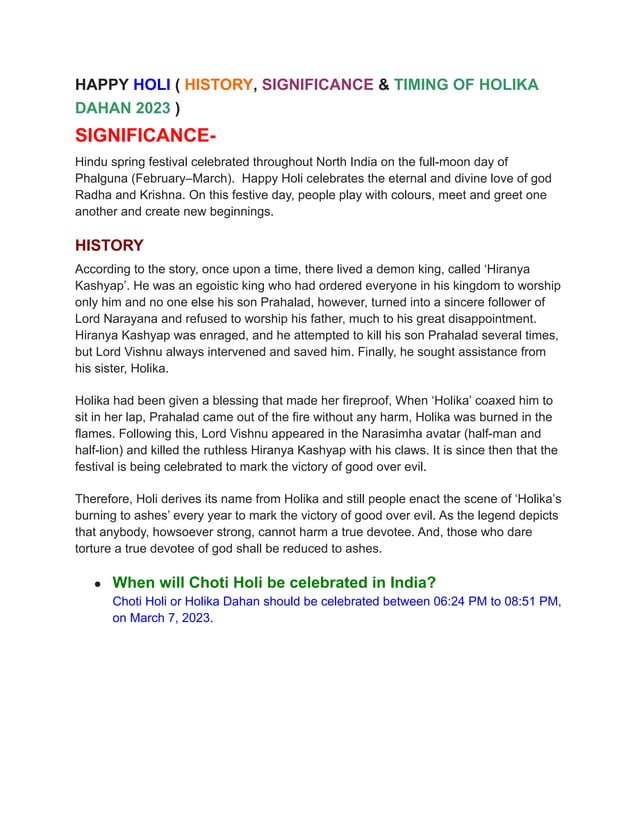 Holi festival.pdf | Hinduism | Religion & Spirituality