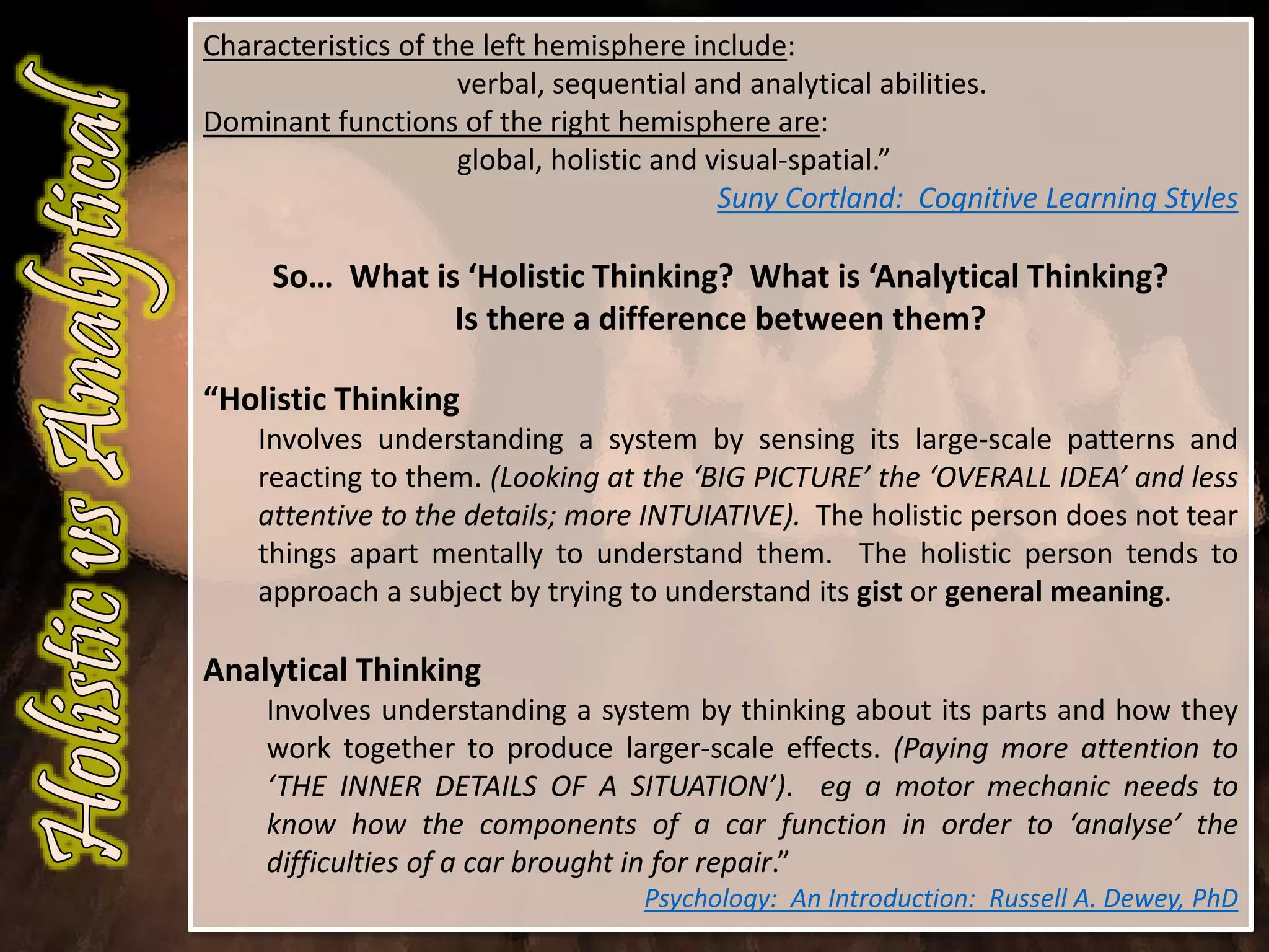 Holistic vs Analytical Thinking | PPSX