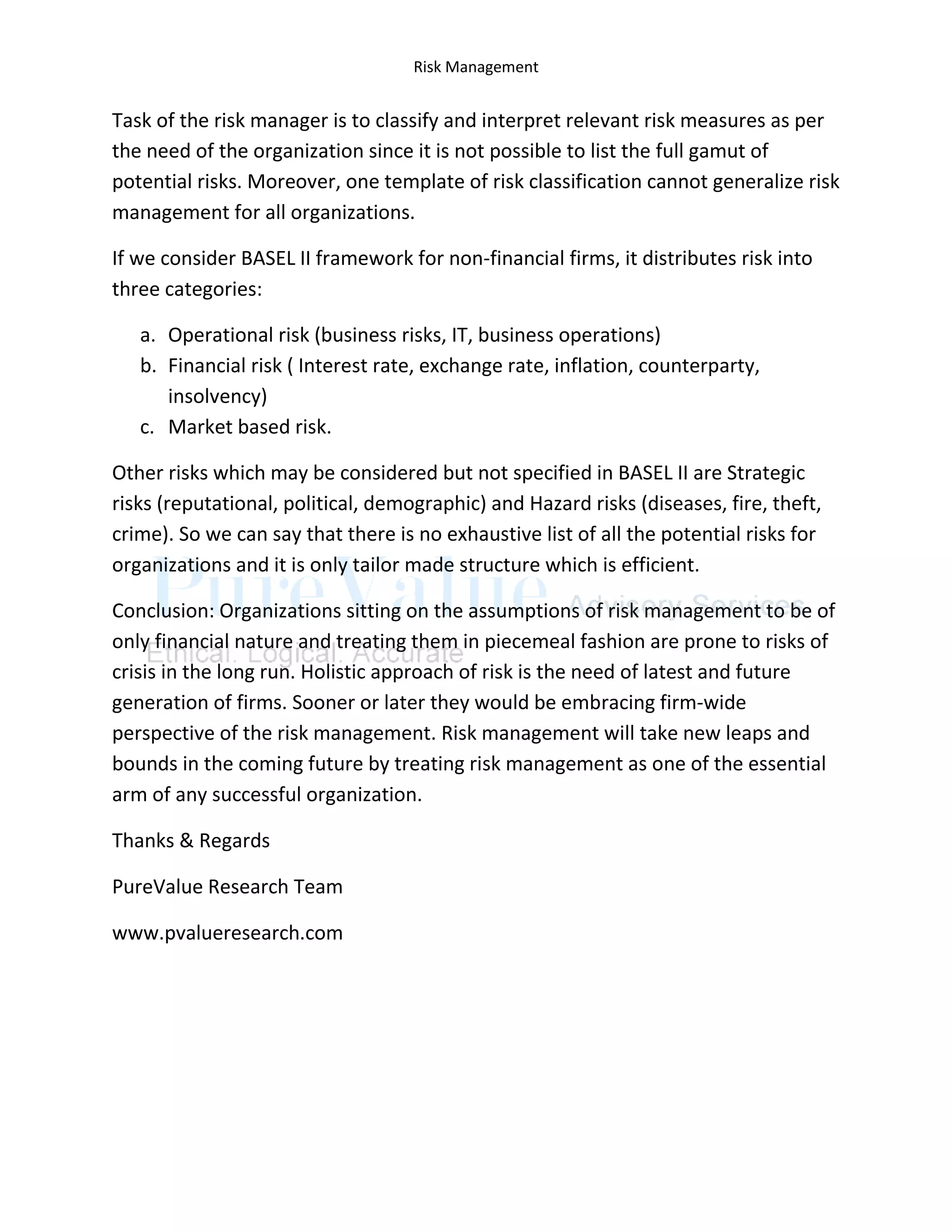 Holistic approach towards risk management | PDF | Business | Business ...