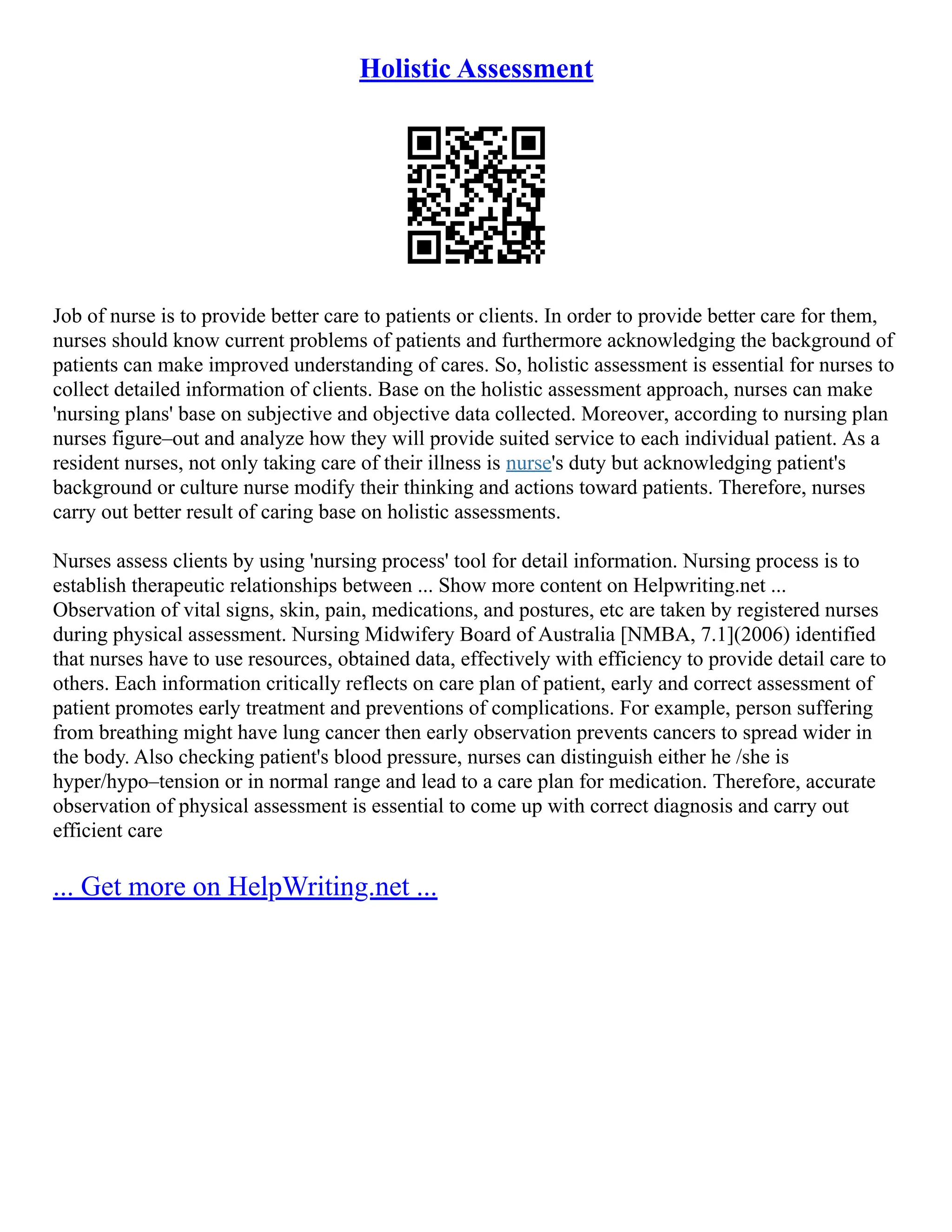 Holistic Assessment | PDF