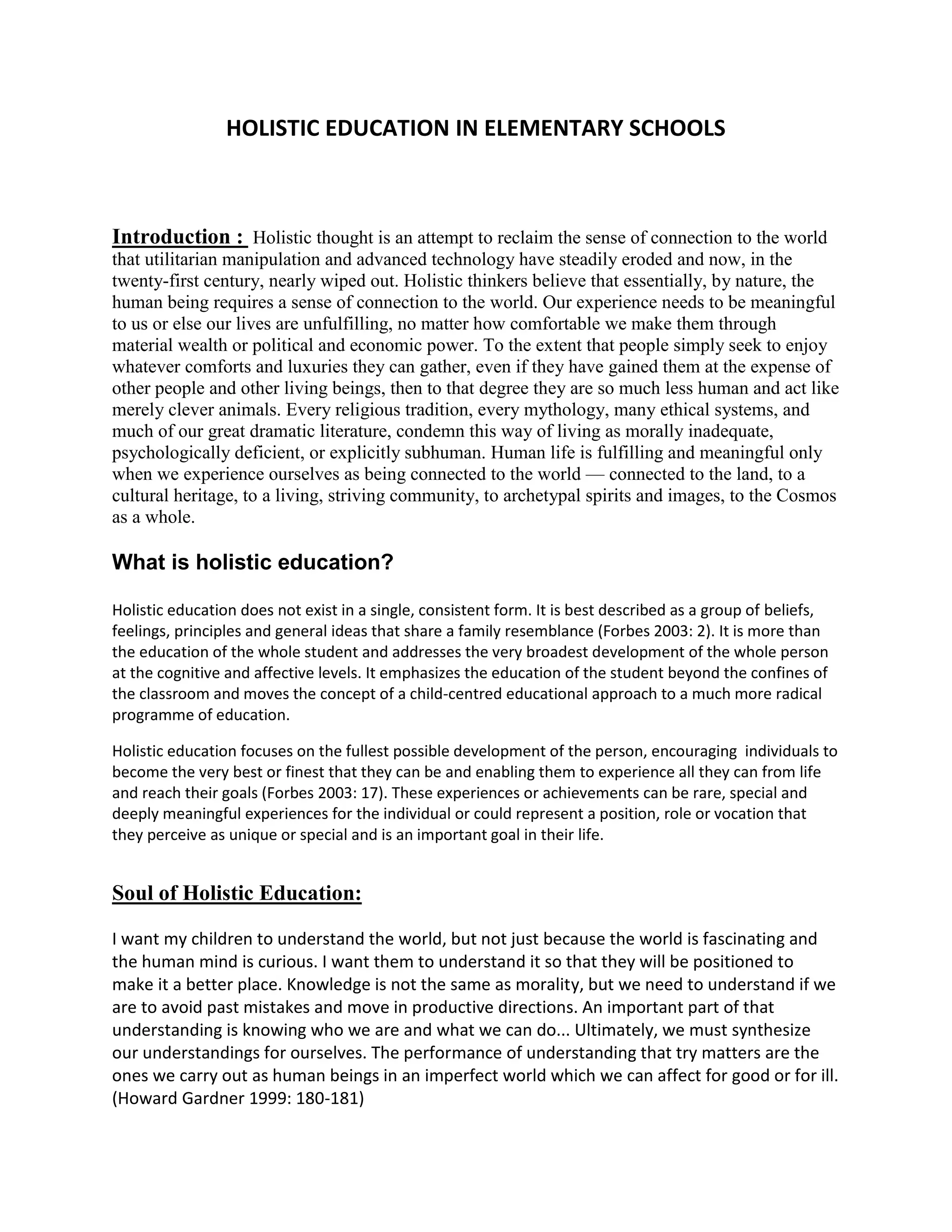 Holistic education in elementary schools | DOCX