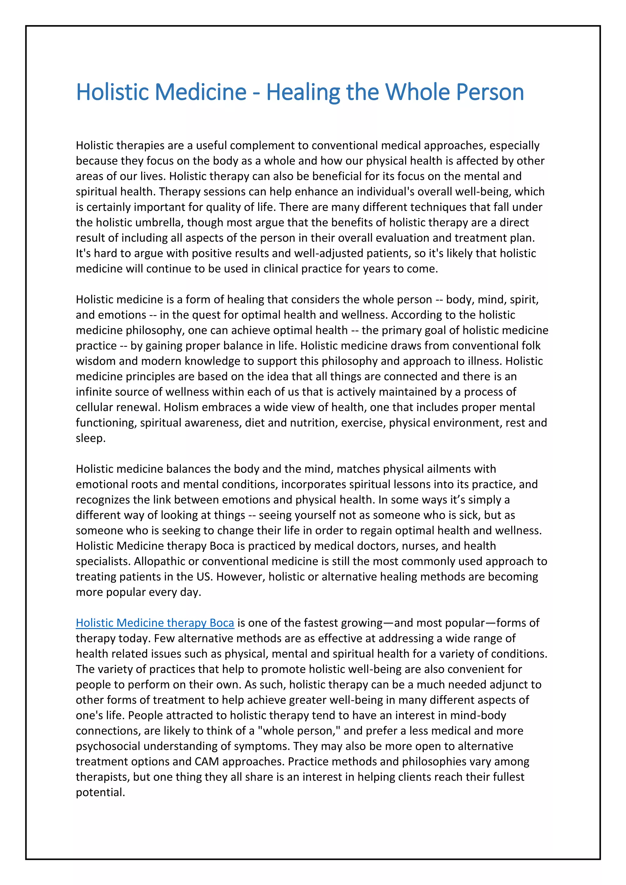 Holistic Medicine: Healing the Whole Person | PDF