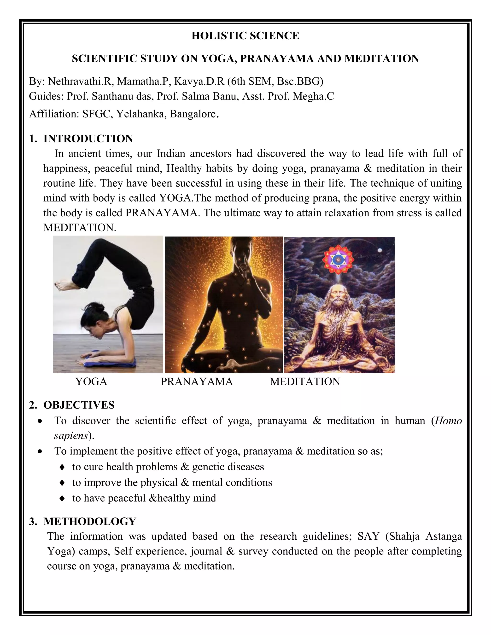 HOLISTIC SCIENCE - SCIENTIFIC STUDY ON YOGA, PRANAYAMA AND MEDITATION ...