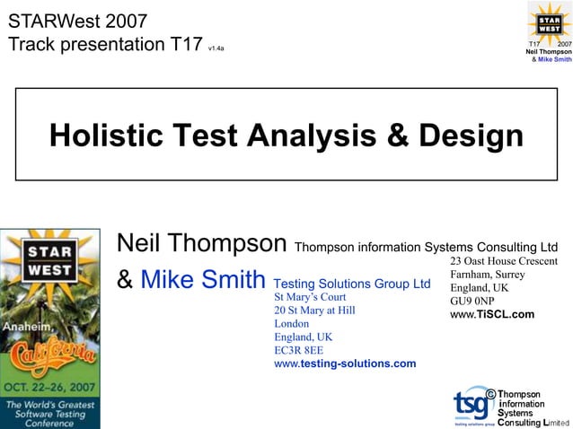 Holistic Test Analysis & Design (2007) | PPSX