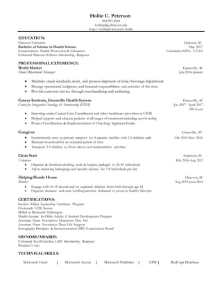 Hollie C. Peterson Resume | DOCX | Medical Health