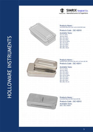 Holloware Instruments, Surgical Kidney Trays, Bowls, Sterilization Boxes | PDF